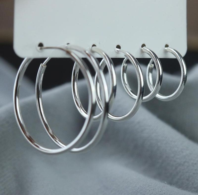 Trio de Argolas lisas em Prata 925 - Rei das prata - Brinco - Magazine ...