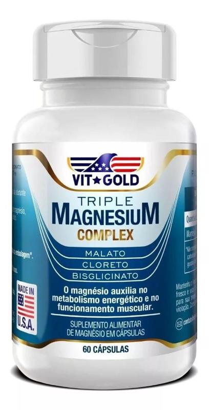 Triple Magnésio Complex 350mg Vitgold 60 Cápsulas - Cloreto de Magnésio / Magnésio Dimalato ...