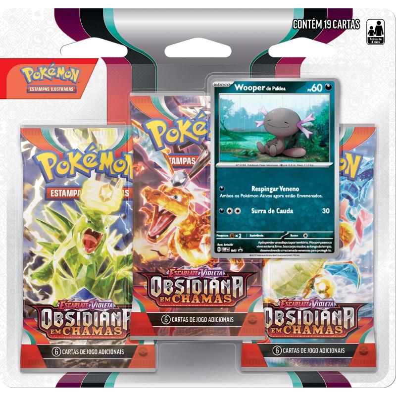 Triple Pack Pokémon Escarlate e Violeta 3 Obsidiana em Chamas - Wooper ...