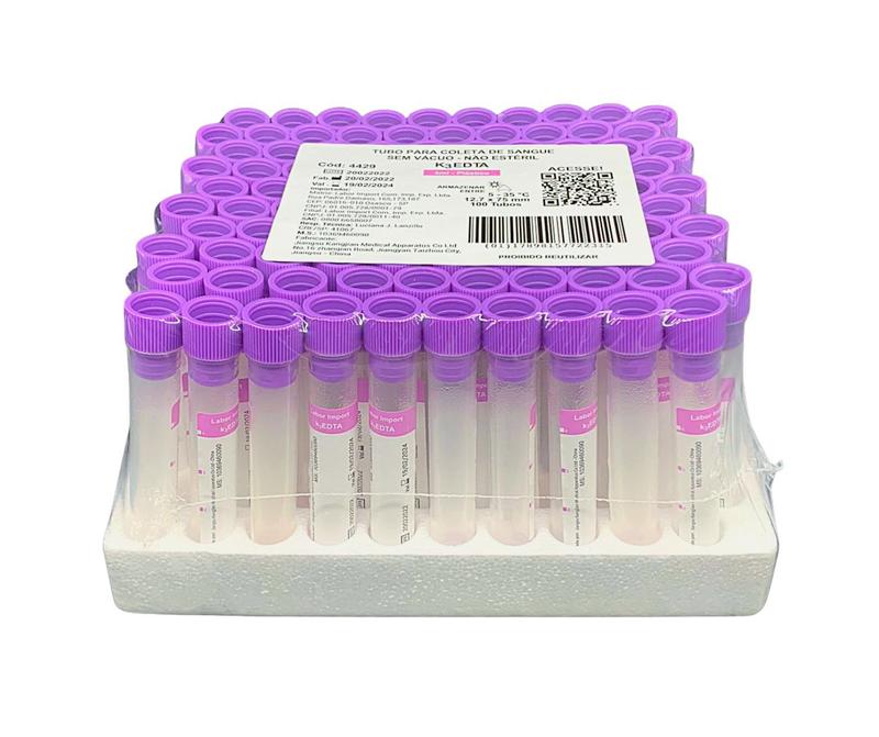 Tubo Edta K3 Tampa Roxa 4ml Coleta De Sangue Tubo Sem Vácuo 100 Unidades - LABORIMPORT - Tubo de ...