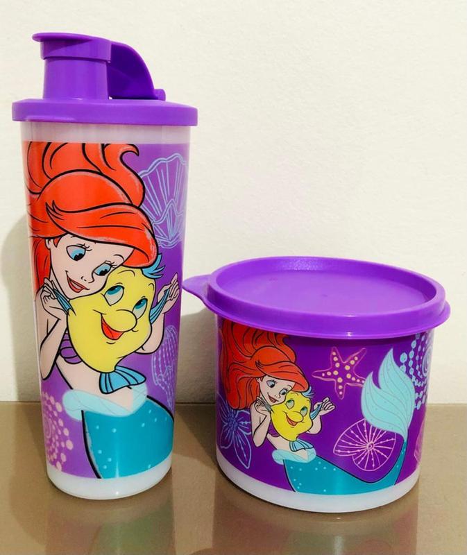 Tupperware Importada Princesa Ariel Kit Redondinha E Copo - Copos ...