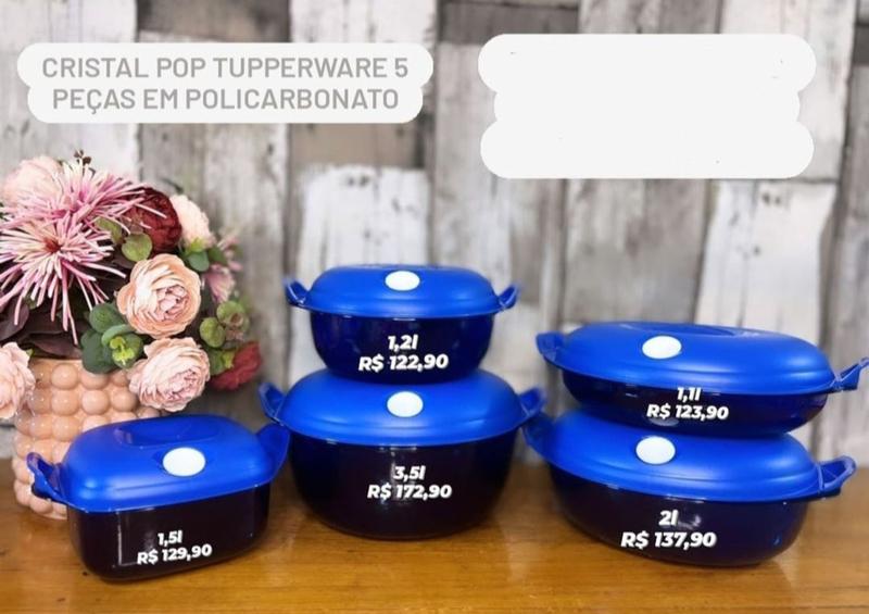 Tupperware Kit Cristal Pop Azul Policarbonato 5 Peças - Pote - Magazine ...