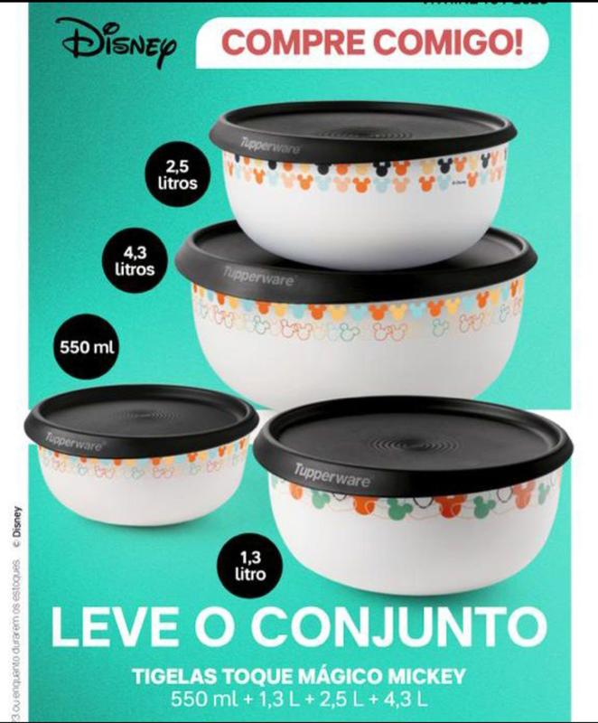 Tupperware Kit Tigela Toque Mágico Mickey - 4 Peças - Tigela - Magazine ...