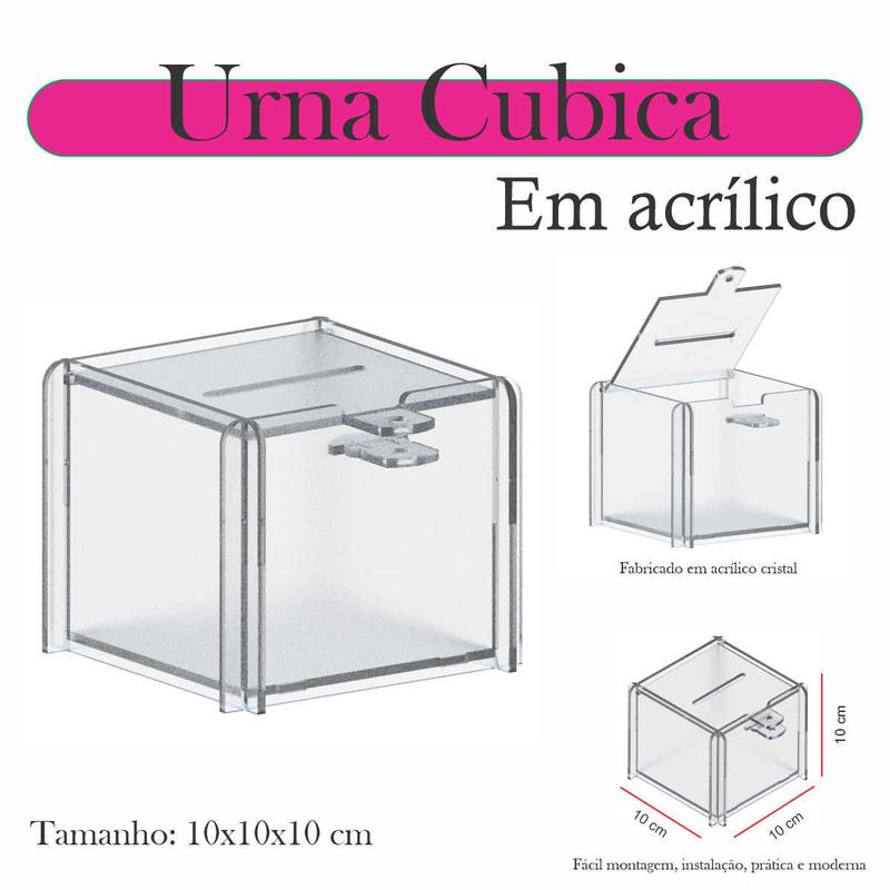 Urna Acrílico Sorteio Caixa Sugestões Cubo Cofre 10 X 10 Cm - INDÚSTRIA FENIX - Caixa de ...