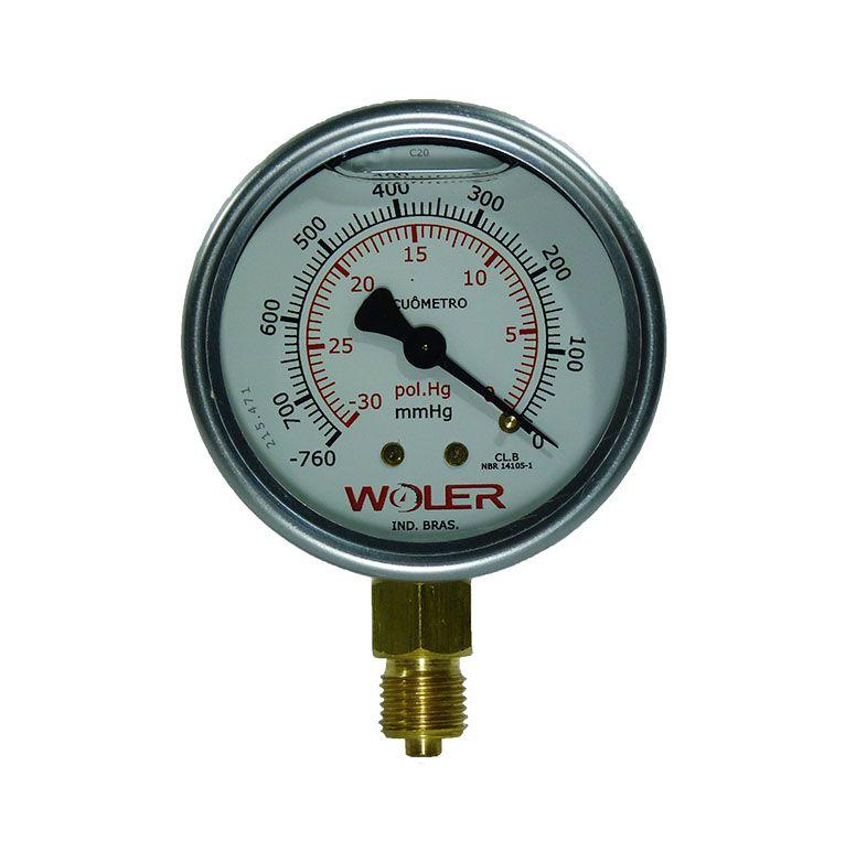 Vacuômetro Glicerina -760 A 0 Mmhg E -30 A 0 Polhg Caixa Inox 1/4 ...