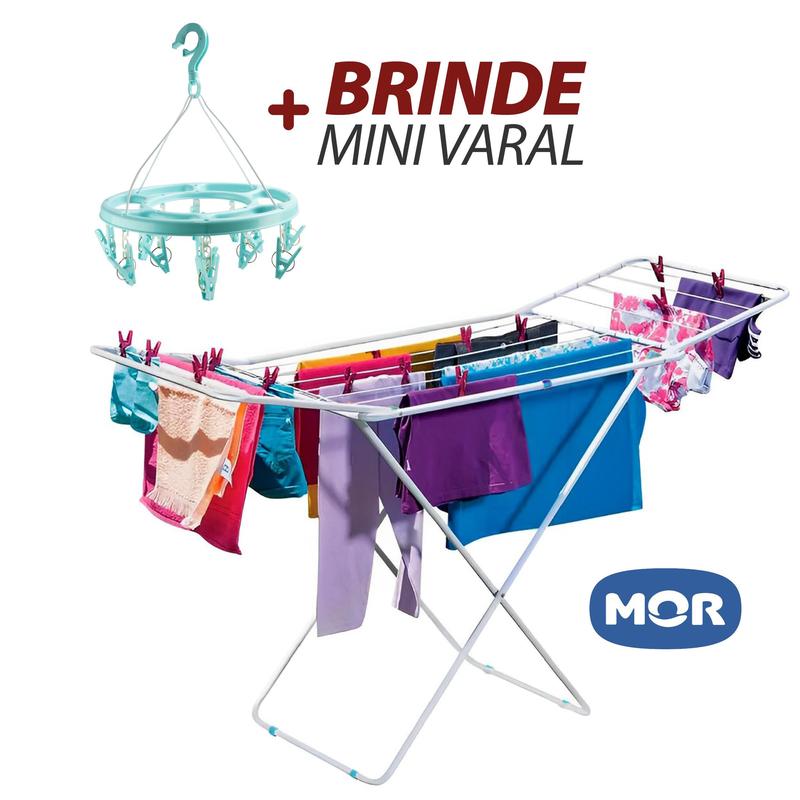 Varal De Chão Grande Reforçado Com Abas Dobrável Mor + Mini Varal ...