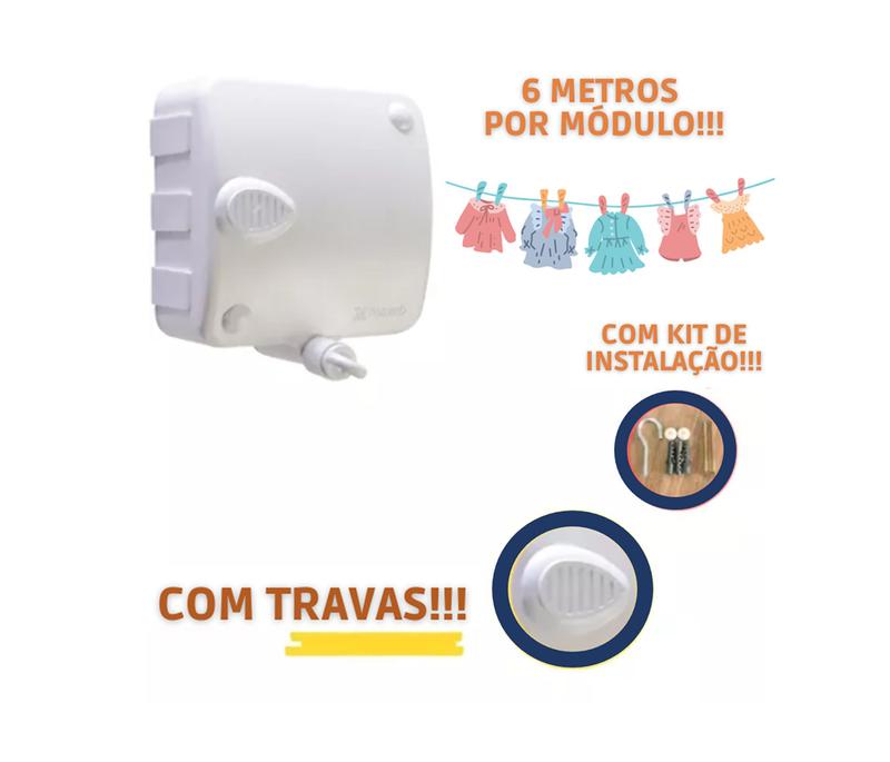 Varal Modular Retrátil Recolhível Automático com 1 Módulo 6m - Maxeb Stendi - Varal - Magazine Luiza