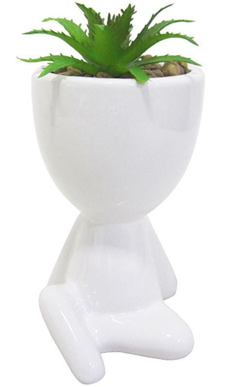 Vaso Cerâmica Robert Plant Bob Com Planta Artificial Branco - Imports ...