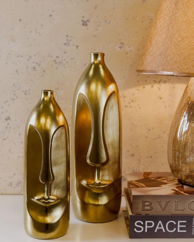 Vaso face ou rosto peça para decoração cerâmica cromada fosca 37cm ...