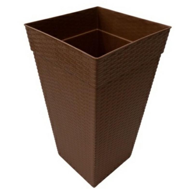 Vaso Plástico Coluna Quadrado Rattan Para Flores Plantas 17,5 Litros ...