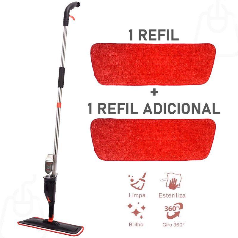 Vassoura Mop Spray + Refil Mop Limpeza Flash Rodo Mágico Microfibra ...