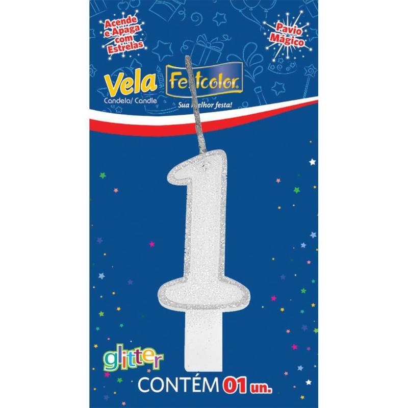 Vela para Aniversario N.01 Glitter Branca - Festcolor - Vela de ...