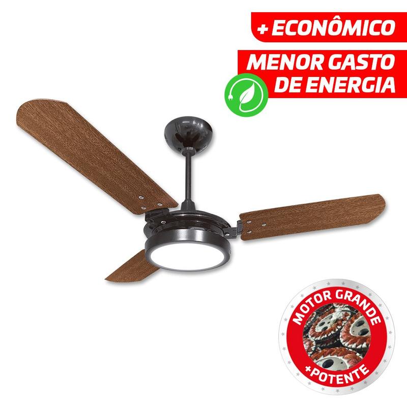 Ventilador De Teto Valen Led 6500k 18w Preto e Mogno 3 Pás Motor Grande ...