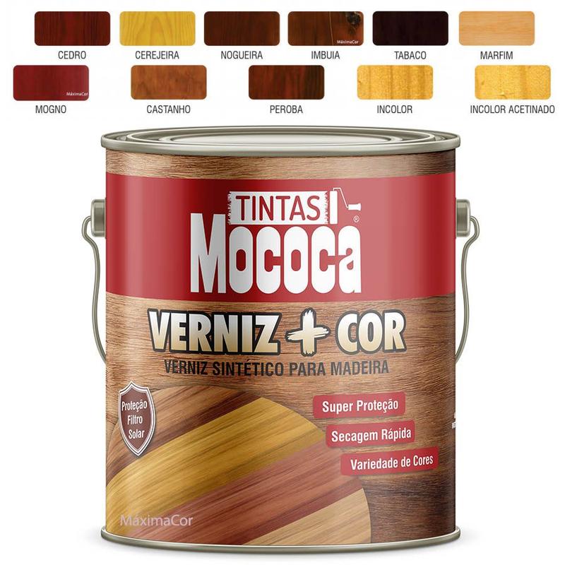 Verniz + Cor Para Madeira Proteção Filtro Solar Mococa 3,6L - Verniz ...