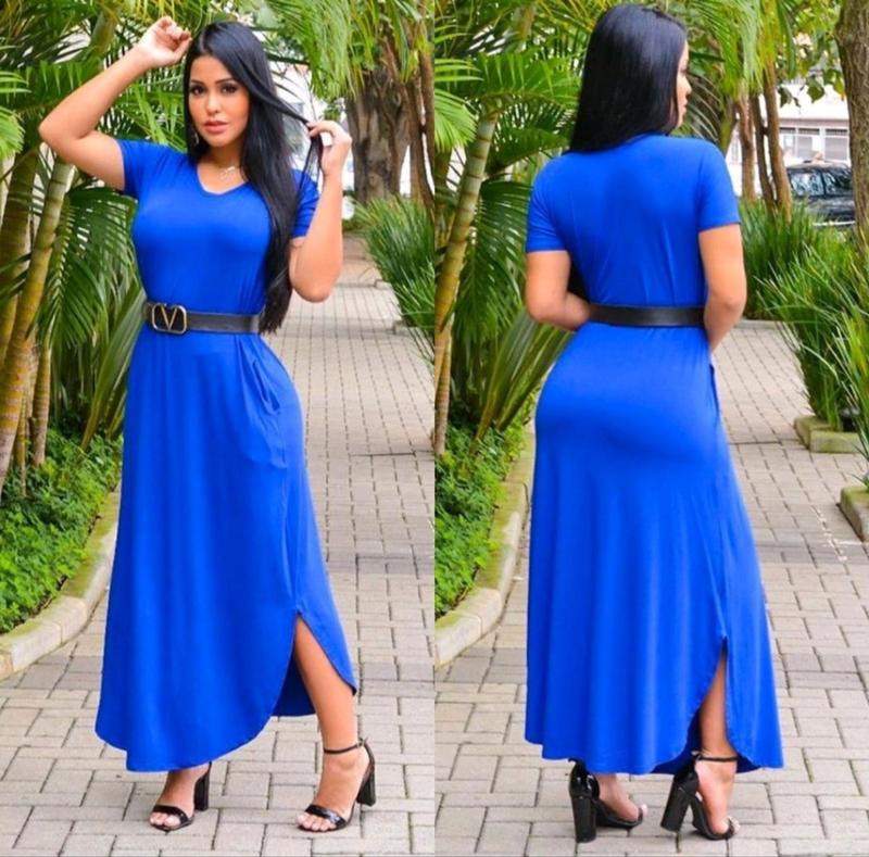 Vestido Barra Arredondada Com Bolso Moda Femenina - nascimentomodas2020 ...