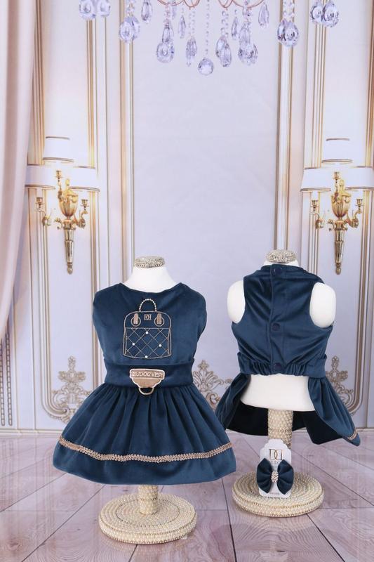Vestido Bolsa Veludo Azul para cachorro e gato - Dudog Vest - Vestido ...