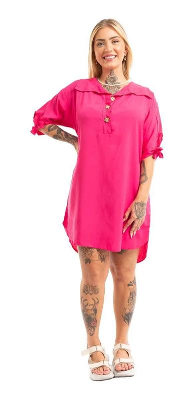Vestido Chemise Feminino Camisao Viscolinho Manga Chamise - Rebel Cat ...