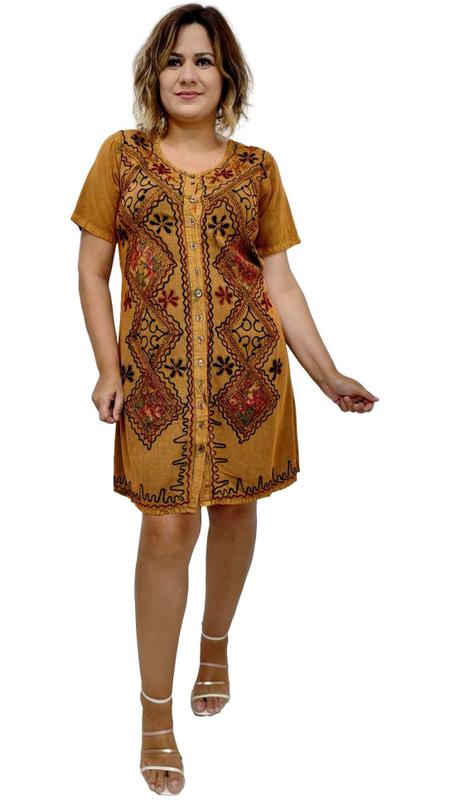 Vestido Curto Indiano Manga Amarração nas Costas Botão S13 - Sarat Moda ...