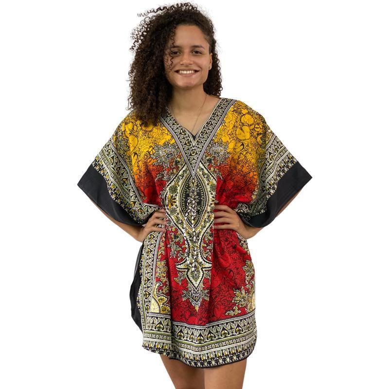 Vestido Curto Kaftan Indiana Saída De Praia Tamanho Grande Estilo Boho ...