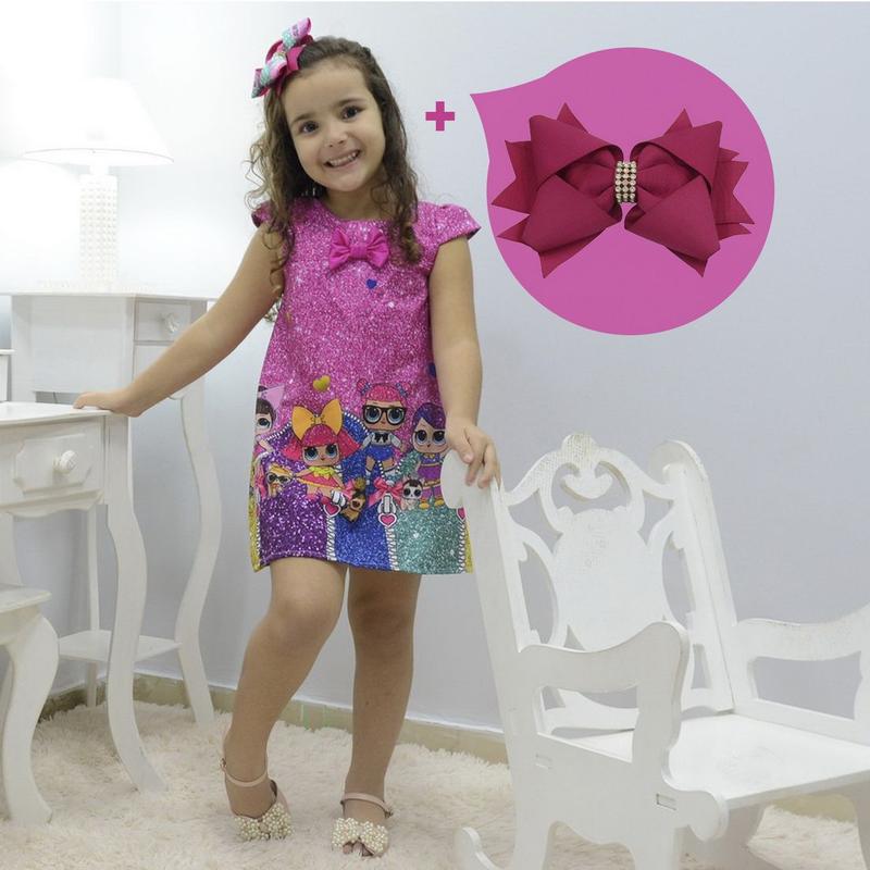 Vestido de Menina Lol Surprise Glitter Confete + Laço Cabelo - Moderna ...