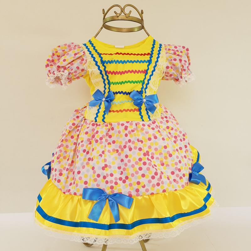 Vestido De Quadrilha Infantil Luxo Em Algodão Festa Junina Vestido ...