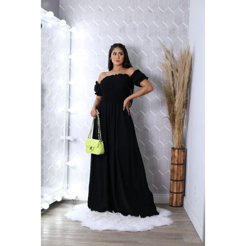 Vestido elastex longo de tecido viscolinho com forro - LAJMA STORE ...