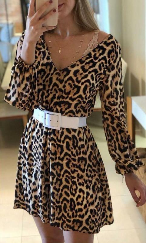 Vestido feminino curto com decote manga longa animal print - DINEIA ...