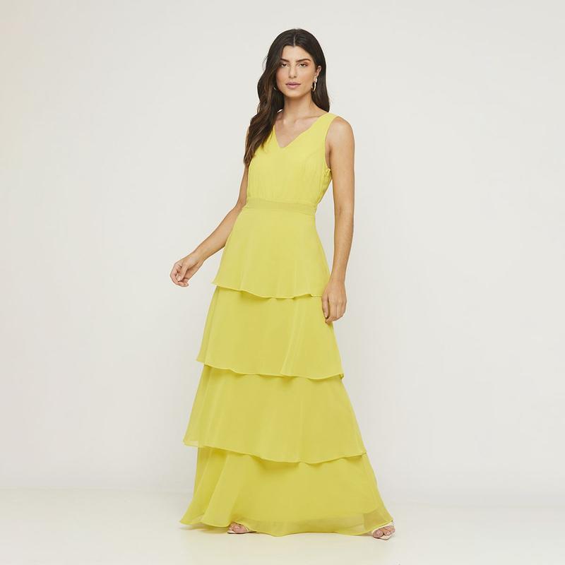 Vestido Festa Chiffon Amarelo Miss Joy 7347 - Vestido Feminino ...