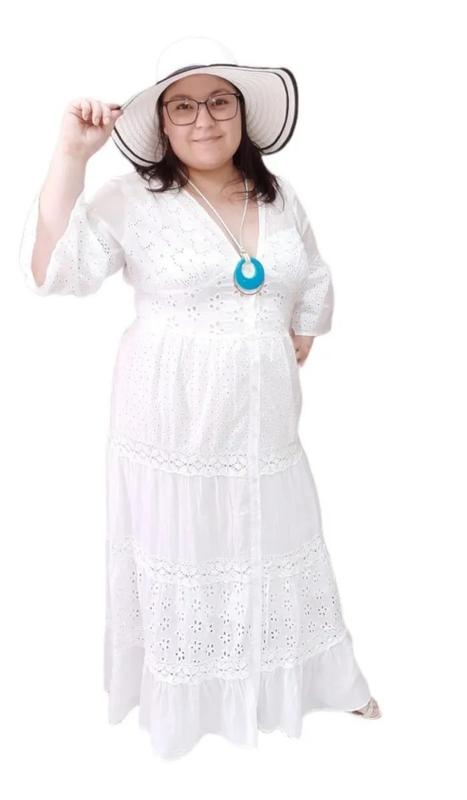 Vestido Indiano Boho Manga Flare 3/4 Abertura Botões - Tikilo - Vestido ...