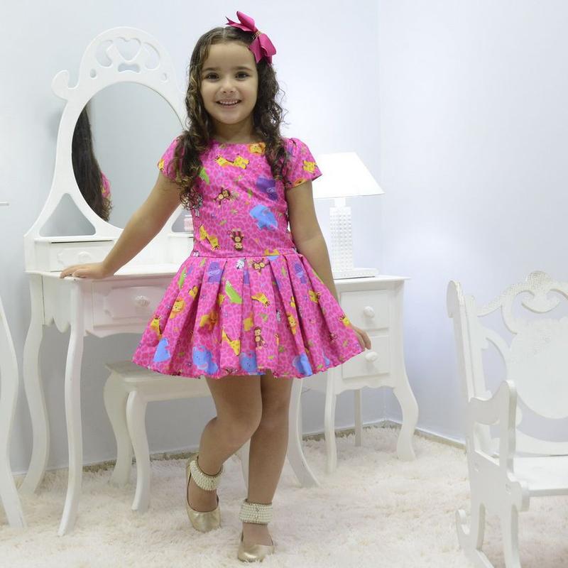 Vestido Infantil Tema Safari Animais Da Floresta Moderna Meninas