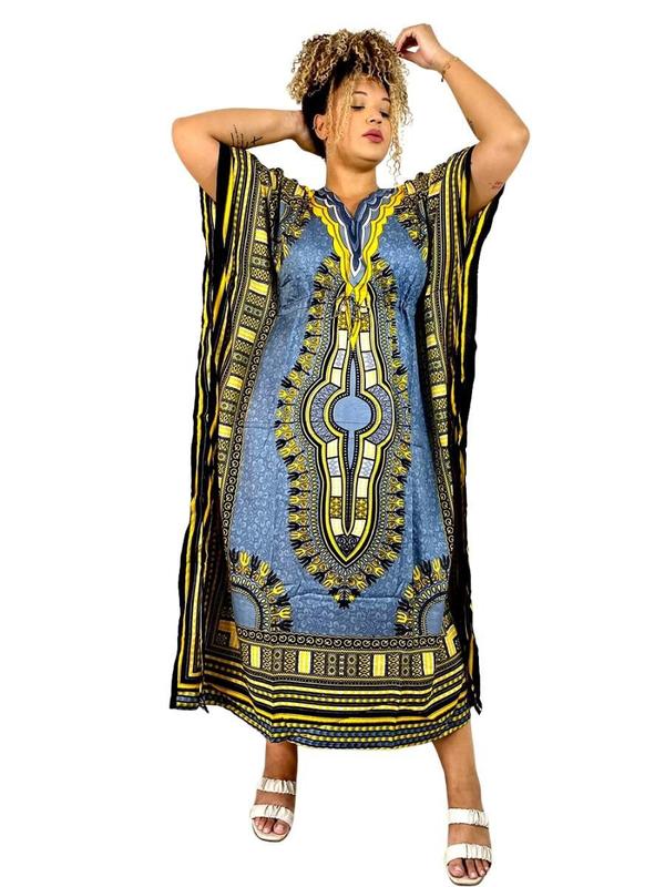 Vestido Kaftan Longo Indiano Estampa Africana Plus Size Linha Elegance ...