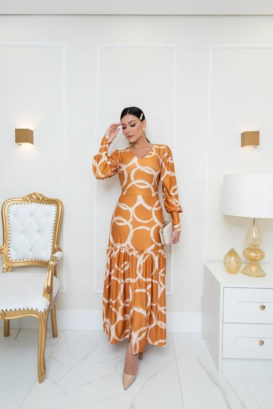 Vestido Longa Manga Longa com Abertura Lateral - Fashion - Vestido ...