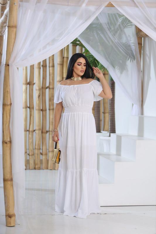 Vestido longo ciganinha manga curta viscolinho - LAJMA STORE - Vestido ...