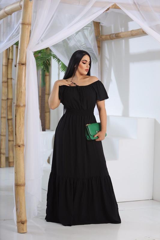 Vestido longo ciganinha manga curta viscolinho - LAJMA STORE - Vestido ...