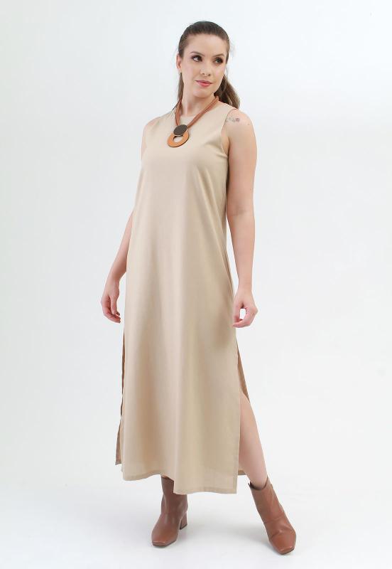 Vestido Longo Em Linho Com Fenda Lateral - NKSL - Vestido Feminino ...