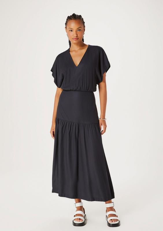 Vestido Midi Evasê Com Franzidos - Hering - Vestido Feminino - Magazine ...