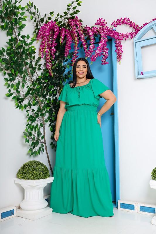 Vestido plus size longo ciganinha manga curta viscolinho - LAJMA STORE ...