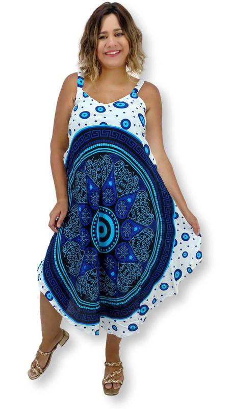 Vestido Trapézio Alça Estampa Mandala Olho Grego 0265 Sarat Moda