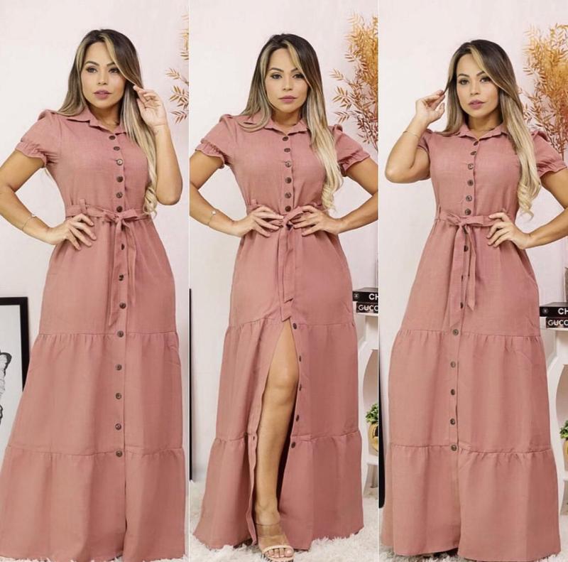 vestidos femininos Longo evangelico Tres Marias com botão soltinho moda ...