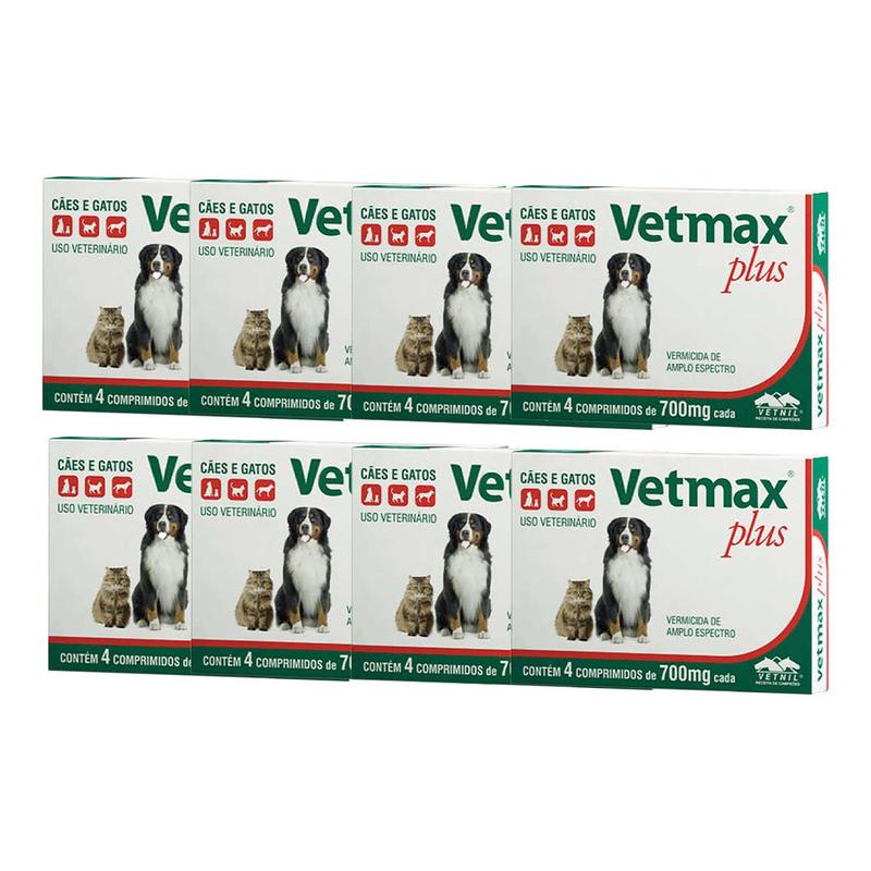 Vetmax Plus 700mg Vetnil 4 comp. Cães e Gatos Kit com 8 - Vermífugo ...