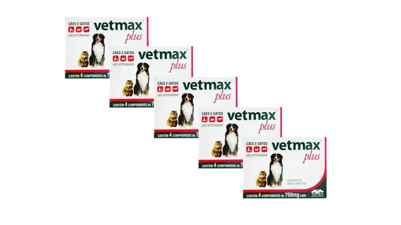 Vetmax Plus Vermifugo Para Cães 10kg 4 Comprimidos - 5 unid - Vetnil ...