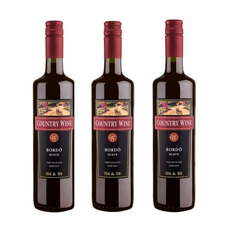 Vinho Country Wine Bordô Tinto Suave/Doce 750Ml Kit Com 3 Un - Vinícola ...