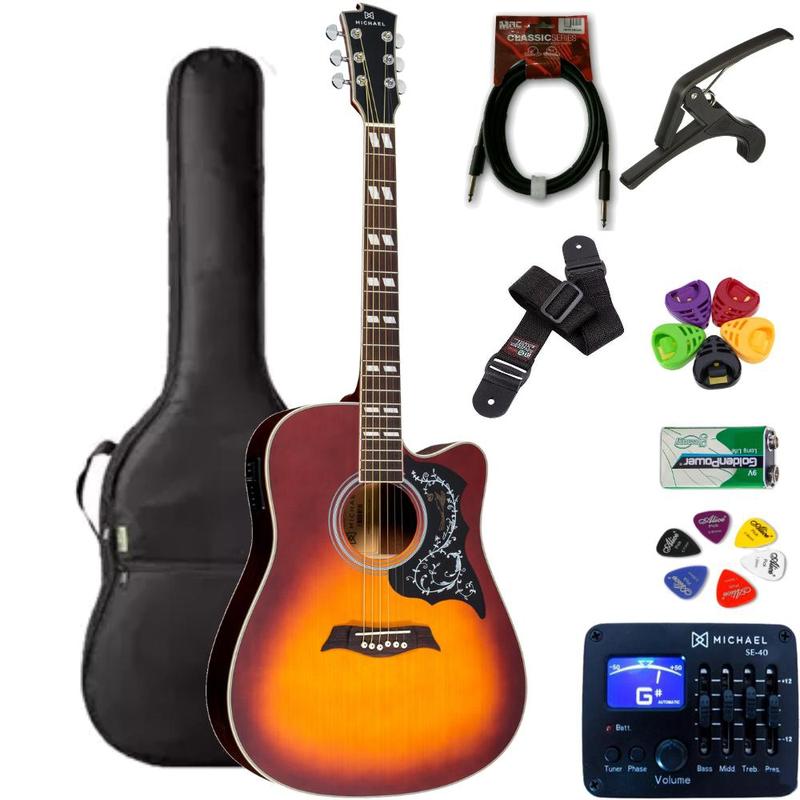 Violão Michael Folk Aço VM925DTC Sunburst Fosco + KIT4KL - Violão ...