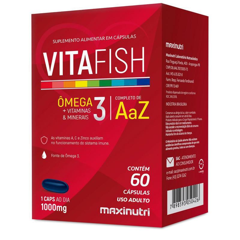 Vitafish Ômega 3 + Vitaminas e Minerais 1000mg C/60 Cápsulas ...