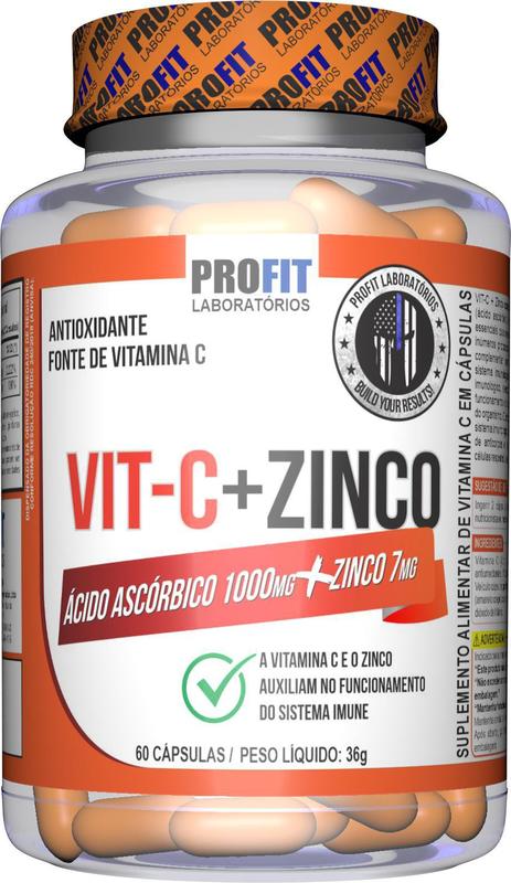 Vitamina C 1000mg + Zinco 7mg 60 Caps Imunidade Profit Labs ...
