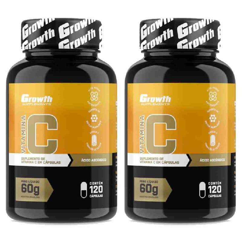 Vitamina C 120 Cápsulas Growth Supplements Kit 2 Potes - Vitaminas A-Z ...