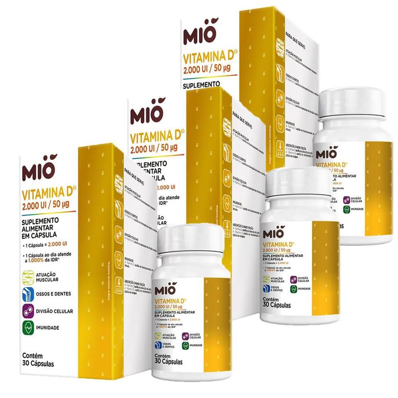 Vitamina D 2.000UI Mió 30 Cápsulas Kit com três unidades - Vitaminas A ...