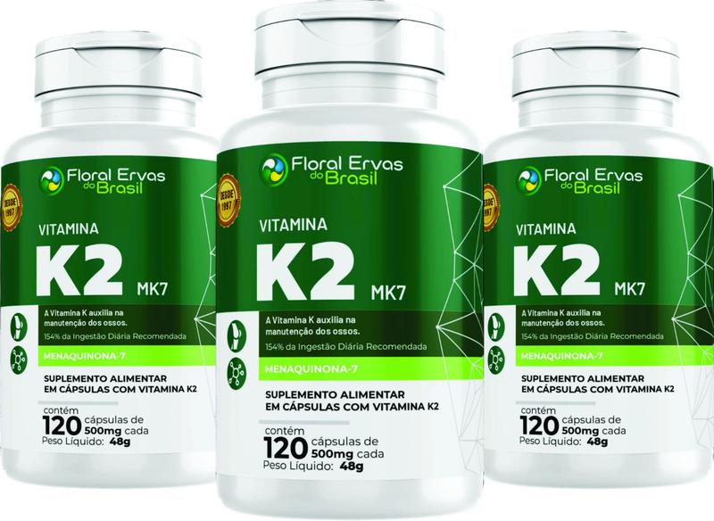 Vitamina K2 Mk7 360 Cápsulas Menaquinona 7 3x 120 caps 500mg - Floral ...