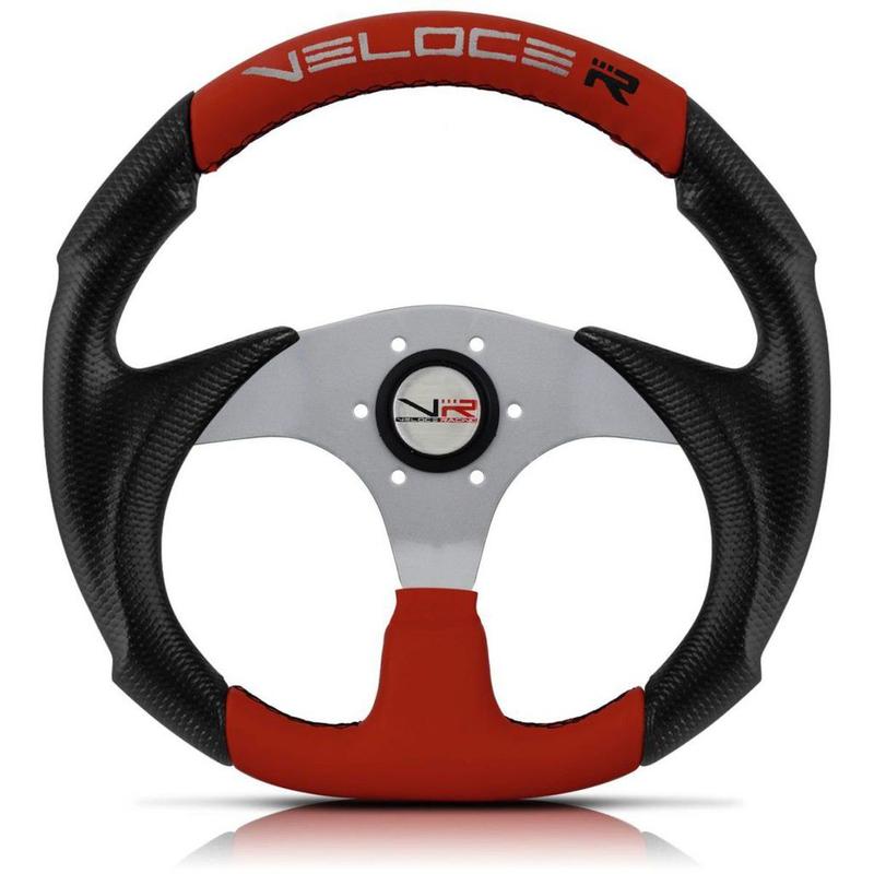 Volante Esportivo Veloce Racing Prata e Vermelho Sem Cubo Acessórios ...
