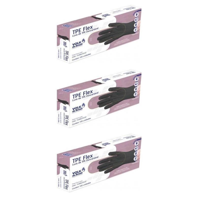 Volk Tpe Flex Luvas Descartáveis Preta M C/100 (Kit C/03) - Luva de ...